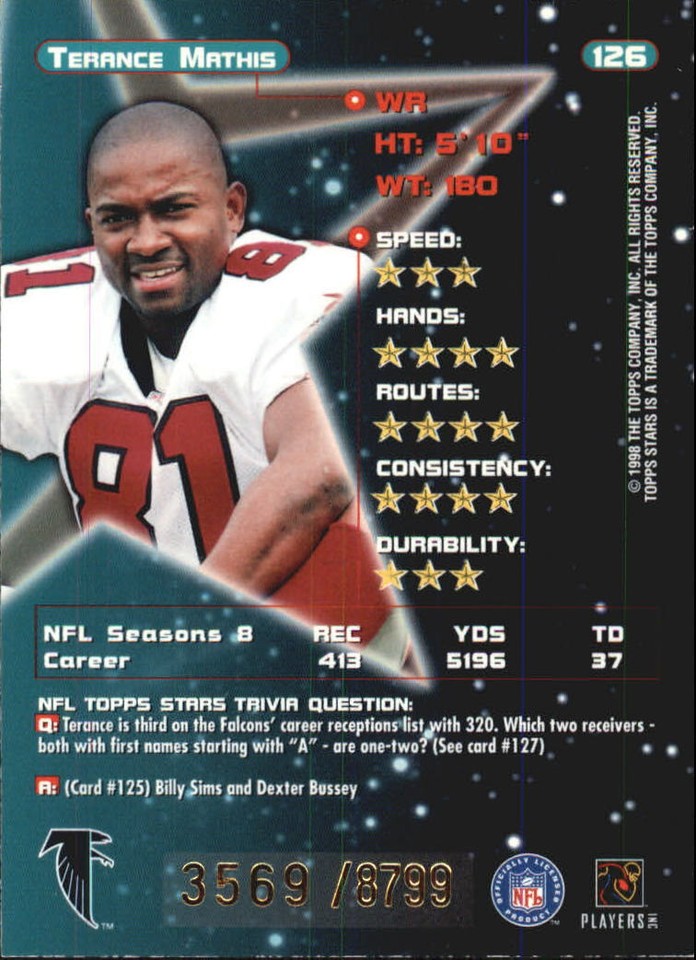 1998 Topps Stars Bronze Atlanta Falcons Football Card #126 Terance ...