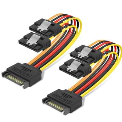 2x SATA Power 15 Pin Y Splitter Cable Adapter Male to Female SSD HDD ...