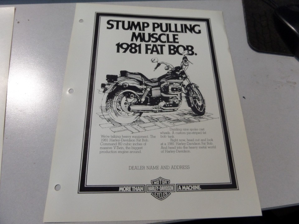 Harley Davidson Dealer Ad Art 81 Fat Bob Stump Pulling Muscle 6 Pages ...