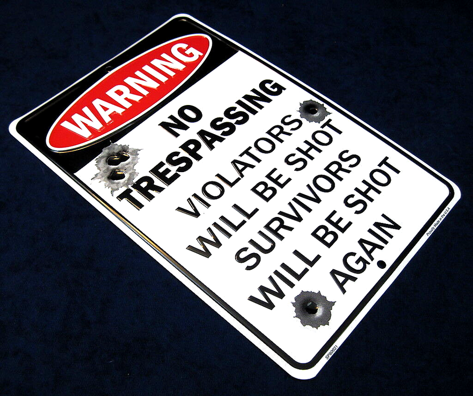 WARNING Trespassers Shot *US MADE* Embossed Metal Gun Sign - Man Cave ...