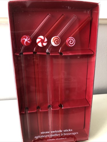 Pier 1 ~ Christmas Peppermint Candy Red/ White Straw Swizzle Sticks New ...