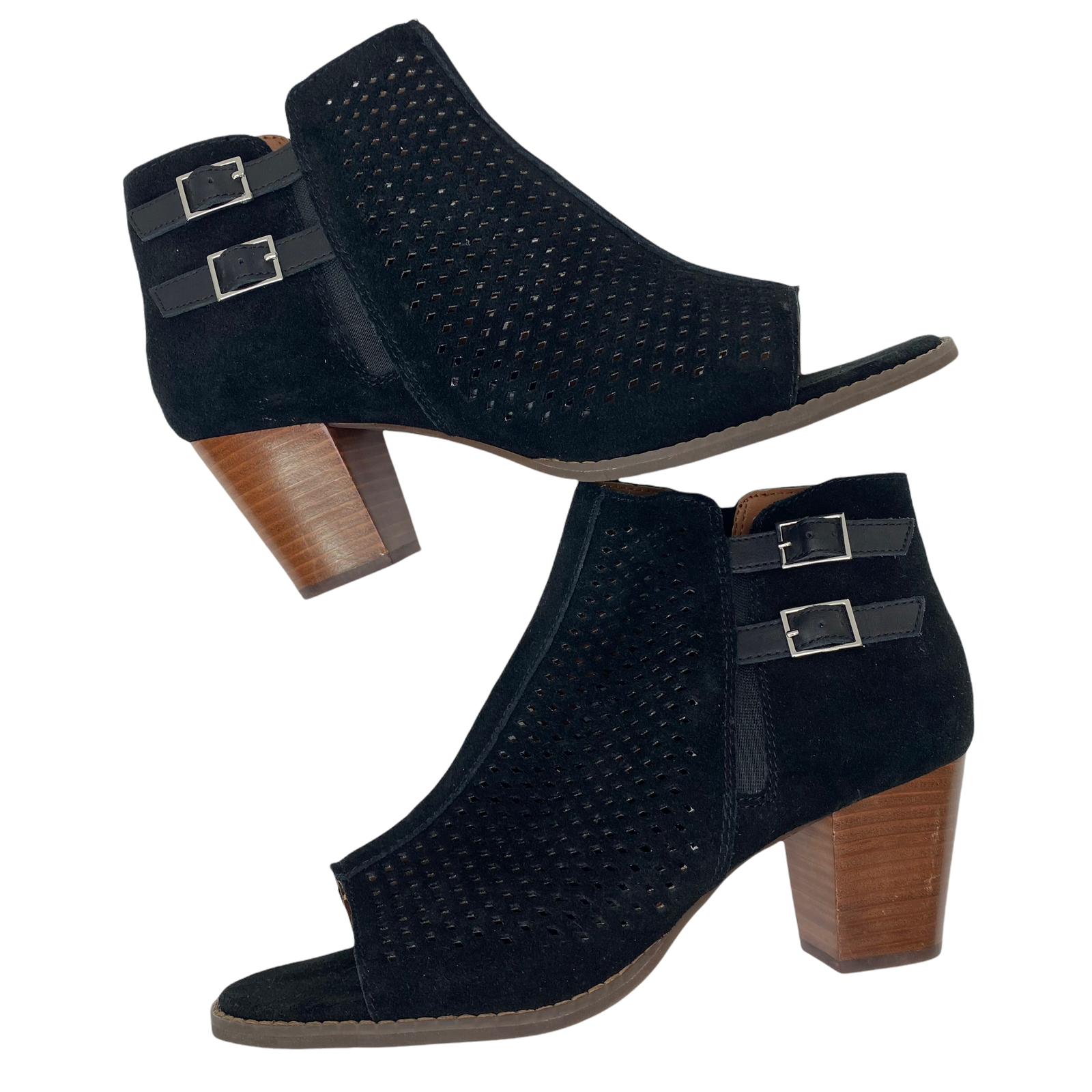 Vionic Chryssa Black Open Toed Ankle Booties Suede Peep Toe Boots Shoes ...