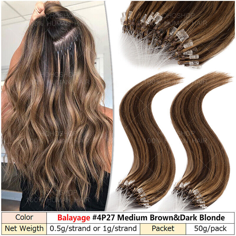 Micro Ring Loop Hair Extensions Micro Beads 100% Real Human Hair Link ...