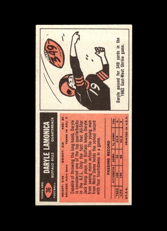 1965 Topps Set-Break # 36 Daryle Lamonica VG-VGEX (crease) *GMCARDS* | eBay