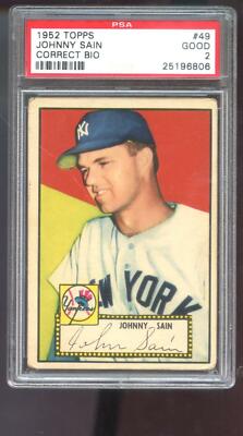1952 Topps #49 Johnny Sain PSA 2 Graded Baseball Card New York Yankees ...