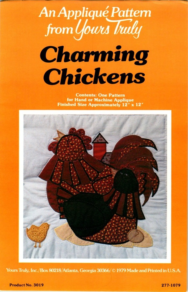 Vintage Charming Chickens Wall Quilt Pattern Primitive Country Folk Art ...