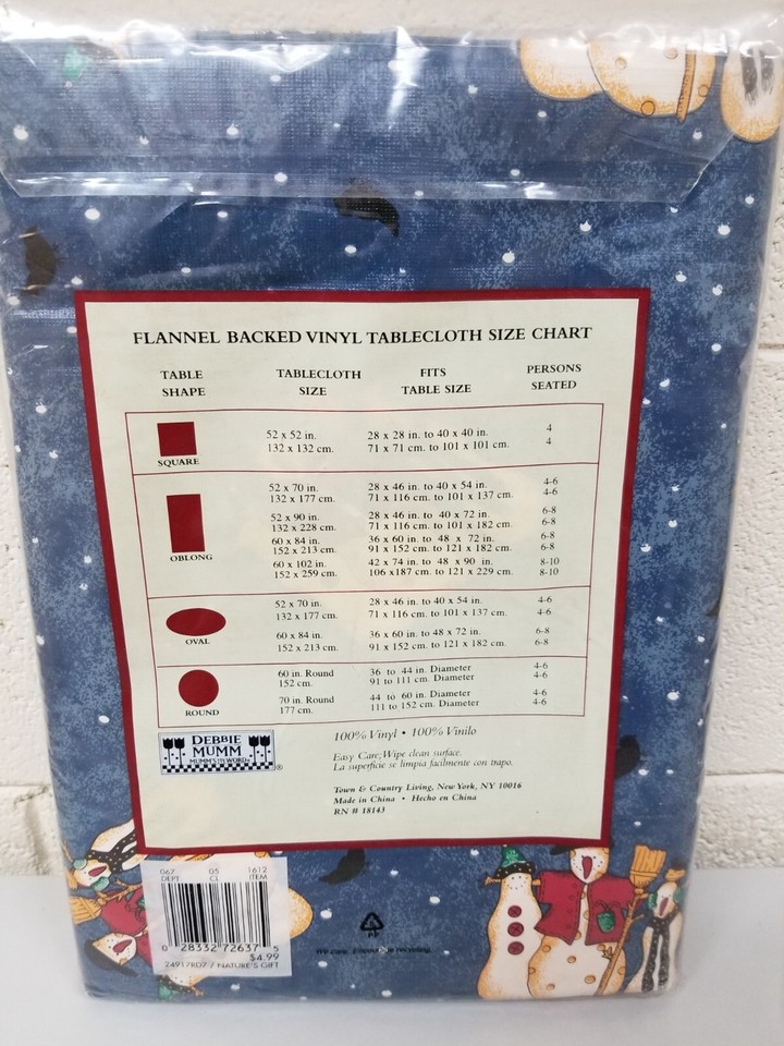 DEBBIE MUMM 70" ROUND FLANNEL BACK VINYL TABLECLOTH CHRISTMAS SNOWMAN ...