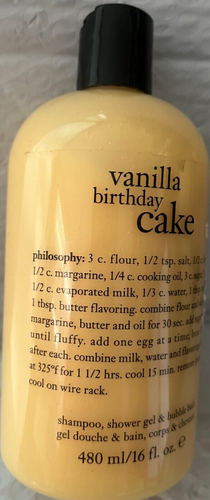 PHILOSOPHY VANILLA BIRTHDAY CAKE SHAMPOO,SHOWER GEL& BUBBLE BATH 16FLOZ ...