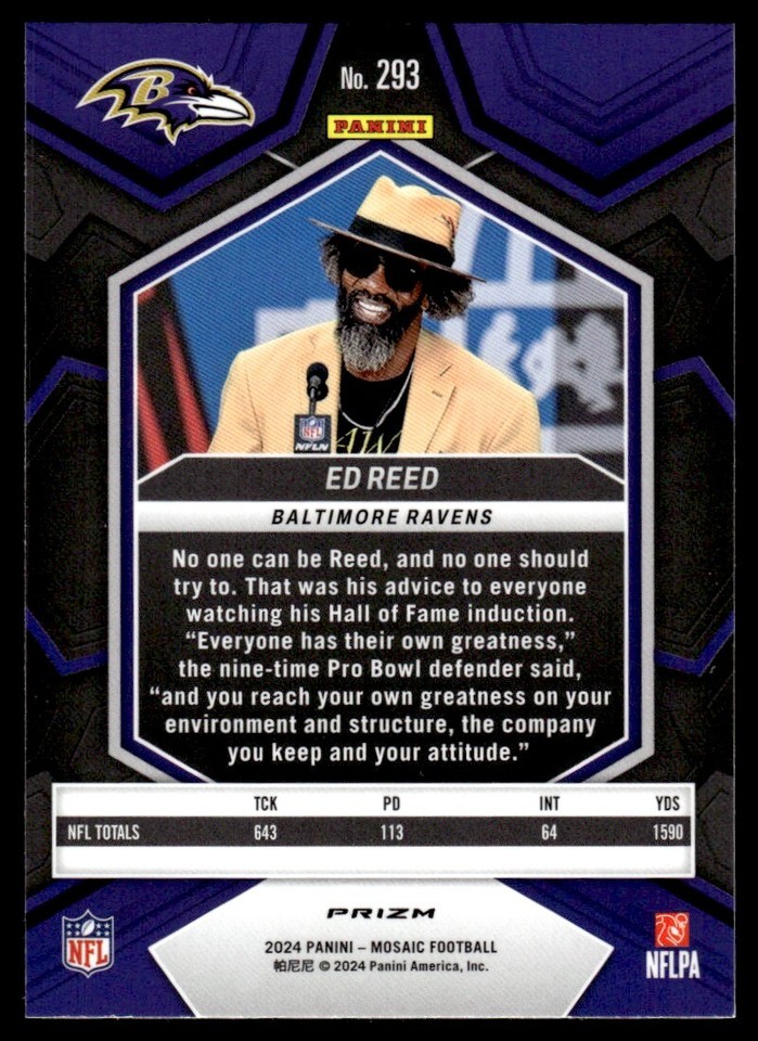 ED REED 2024 PANINI MOSAIC SILVER #293 HALL OF FAME BALTIMORE RAVENS | eBay