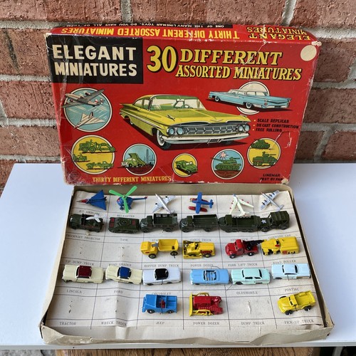 Linemar Toys 25 Elegant Miniatures W display Box cars Trucks Jet Plane ...