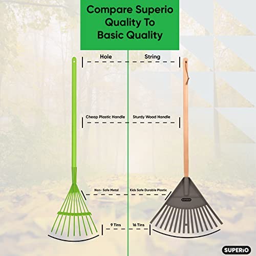 Pack of 6 Kids Rake with Hardwood Handle, Durable Plastic Head to Sweep ...
