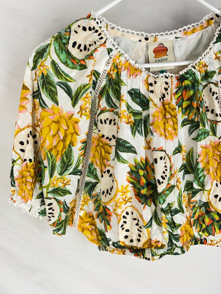 FARM RIO Anthropologie M Yellow Floral Fruit Print Women Cropped Biriba ...