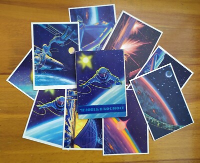 Vintage set Soviet postcards "Man in space" 1966 USSR rockets moon ...