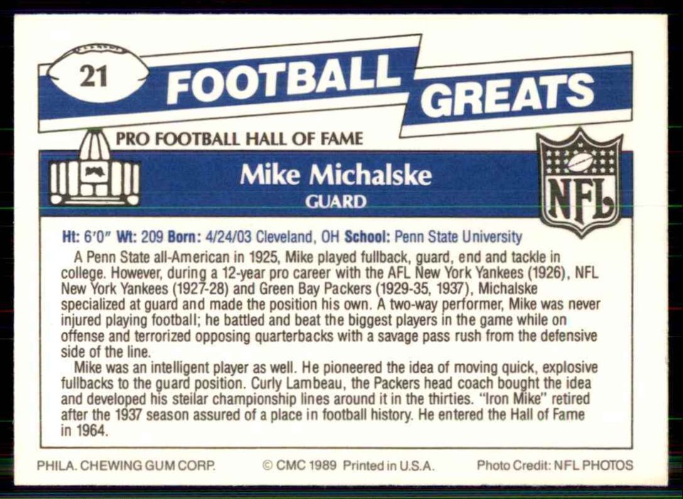 1989 Swell Greats Mike Michalske New York Yanks #21 | eBay