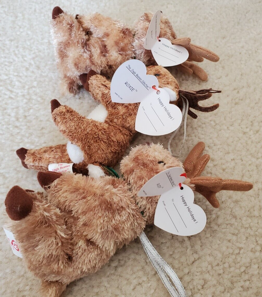 Ty, Roxie & Rudy Reindeer Jingle Beanies Trio; 1-Roxie, 2-Rudy, 2003/ ...