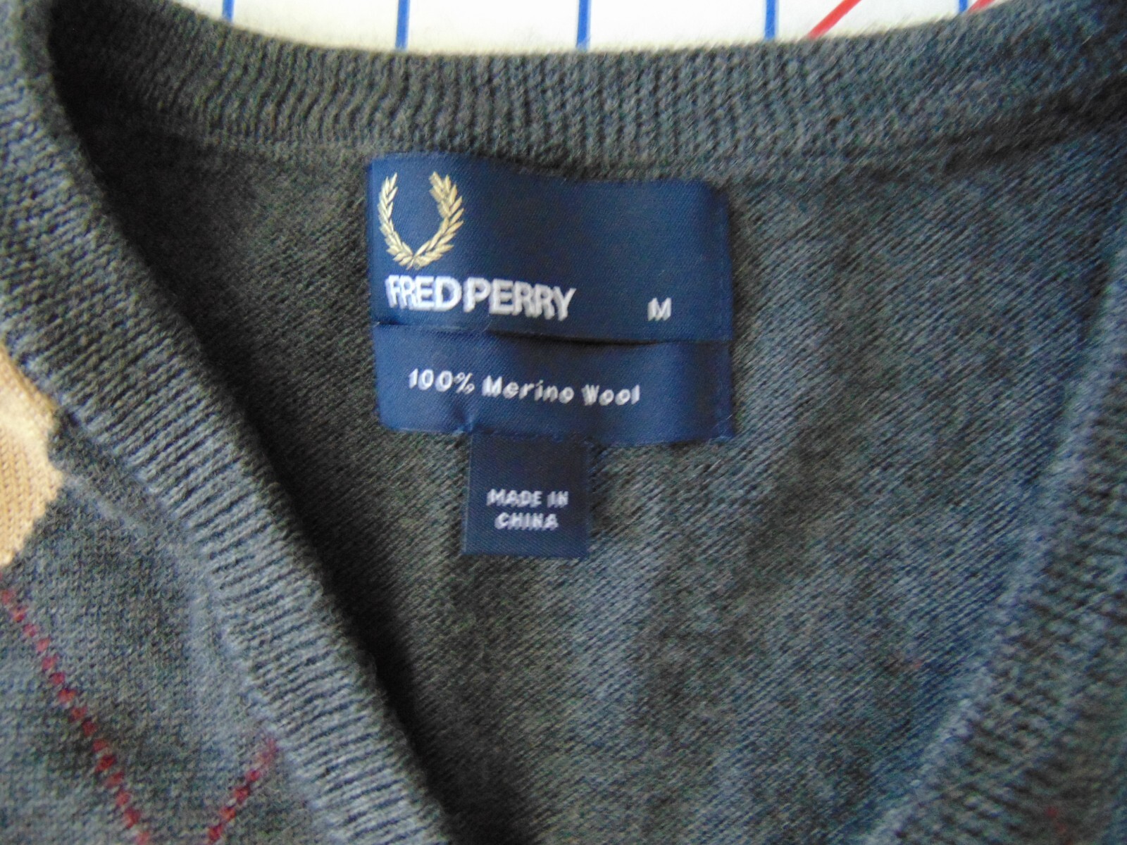 Fred Perry 100% Merino Wool argyle V-Neck long sleeve… - Gem