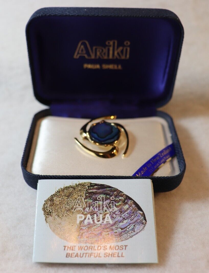 ARIKI PAUA SHELLFISH BROOCH PIN 22 CARAT GOLD PLATE MADE IN NEW ZEALAND ...