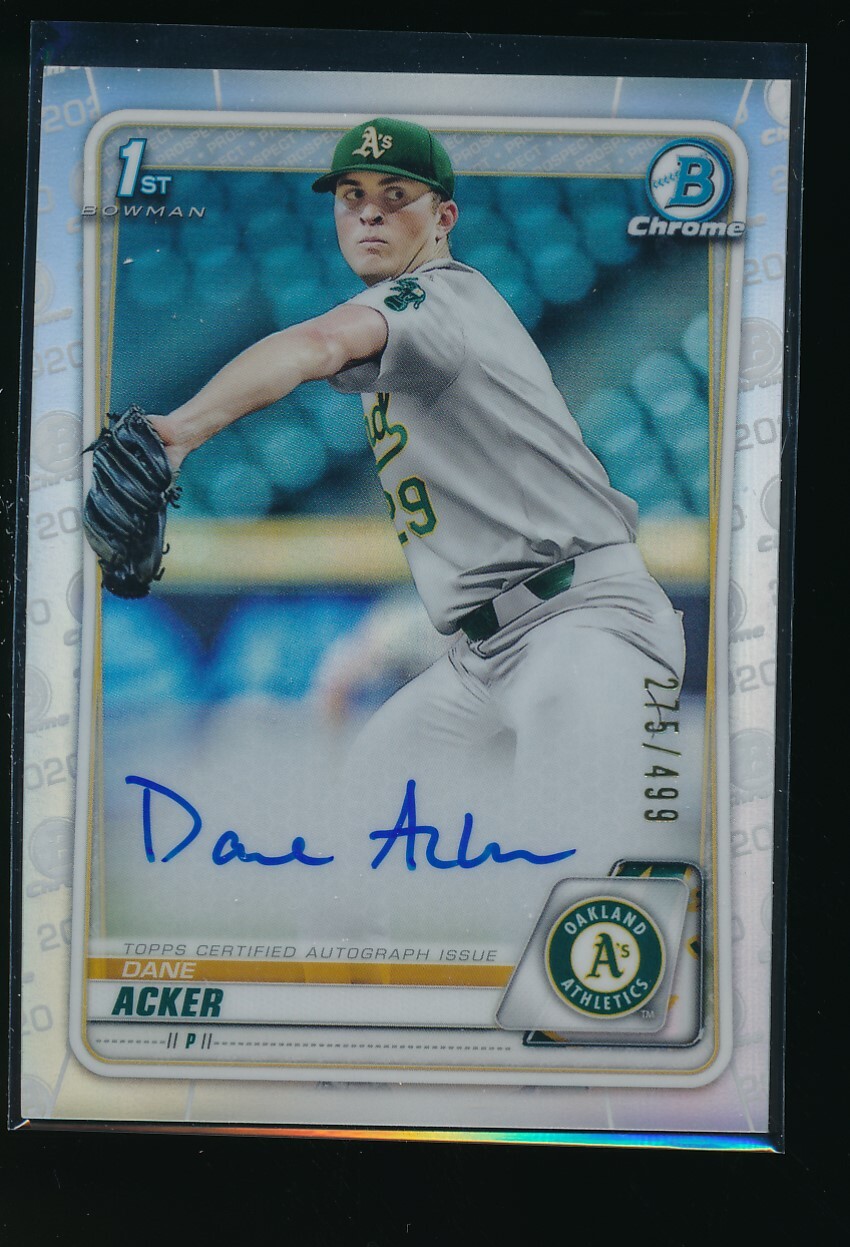 DANE ACKER AUTO 1st 2020 Bowman Draft Chrome Autograph REFRACTOR #/499 ...