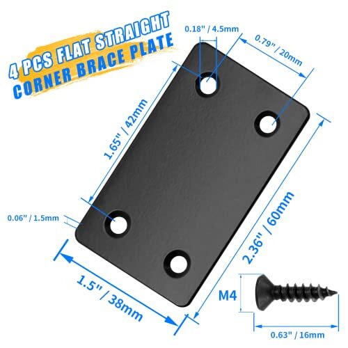 8 Pcs Flat Straight Corner Brace Plate Stainless Steel Black 1.5mm ...