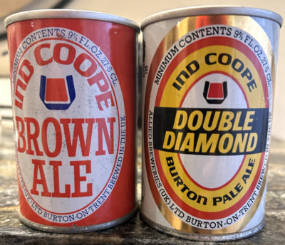 vintage IND COOPE Beer steel, Two 9 2/3 oz cans Brown Ale & Double ...
