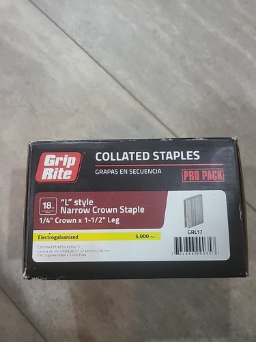 Grip-Rite GRL17 Galvanized 18 ga. Narrow Crown L-Style Staple 1-1/2 L ...
