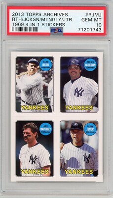 2013 TOPPS ARCHIVES BABE RUTH DEREK JETER 4 IN 1 STICKERS #RJMJ PSA 10 ...