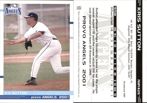 Kris Sutton 2001 Grandstand Provo Angels #29 RC Card FREE SHIP ...