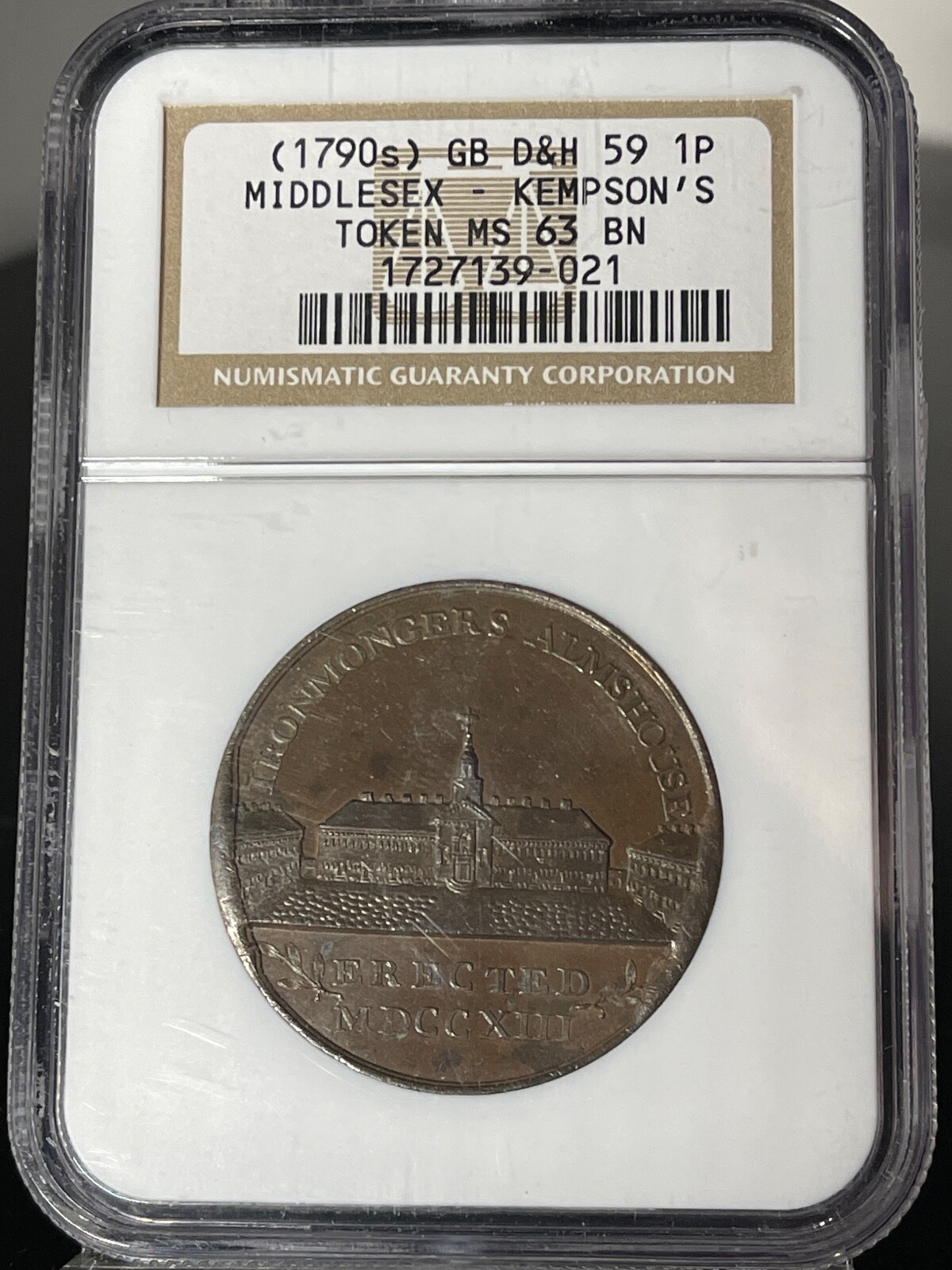 (1790's) Great Britain DH-59 Middlesex Kempson's 1 Penny Conder Token ...