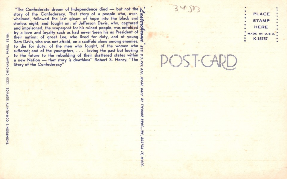 Vintage Postcard Infantry Man Courtesy Of Confederate Museum ...