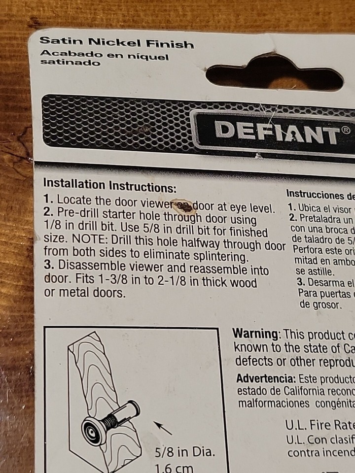 Defiant 200 Degree Door Viewer 5/8" Bore Satin Nickel Finish 552 955 ...