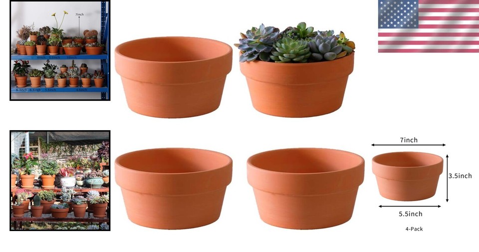 Compact Terracotta 7-Inch Pots for Succulents - Drainage Hole and Mesh ...