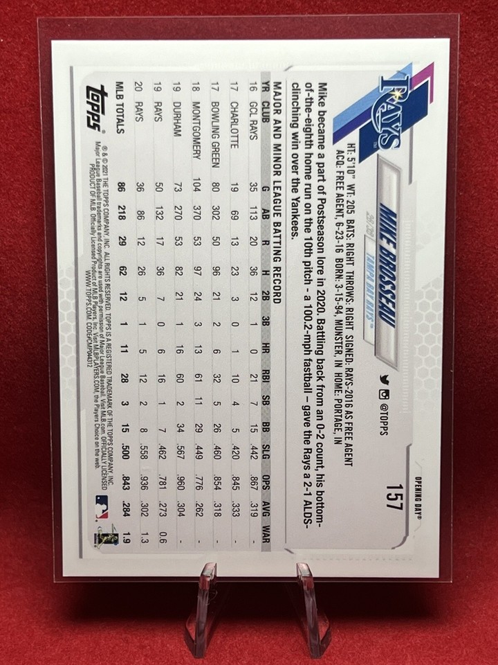 2021 Topps Opening Day **Mike Brosseau** Future Stars Card #157 - Tampa ...