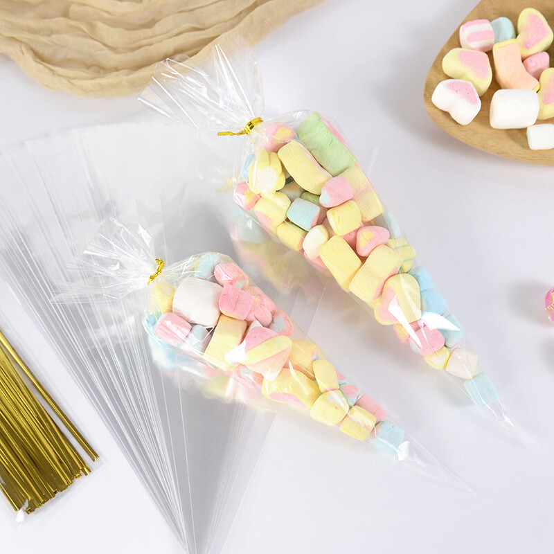 50/100PCS Transparent Candy Bags Triangle Snack Bag Cookie Packaging ...