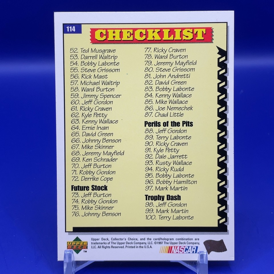 Checklist Trading Card Tips No.114 Car Card Motor classic NASCAR 1997 F ...