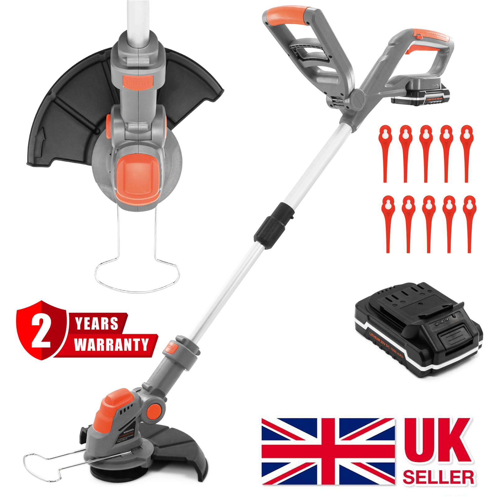 20V Garden Battery Cordless Strimmer Electric Grass Trimmer Cutter ...