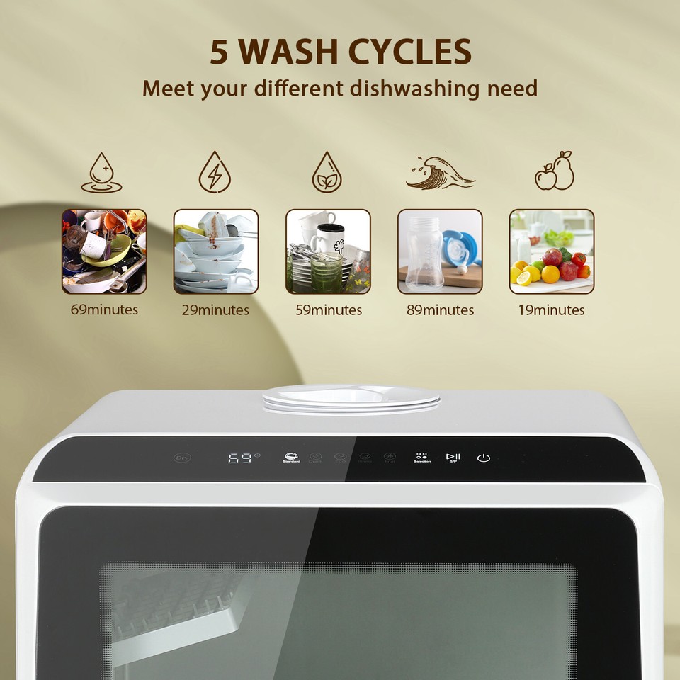 5L Mini Dishwasher 6-Program Table Top Freestanding Dish Cleaner LED ...