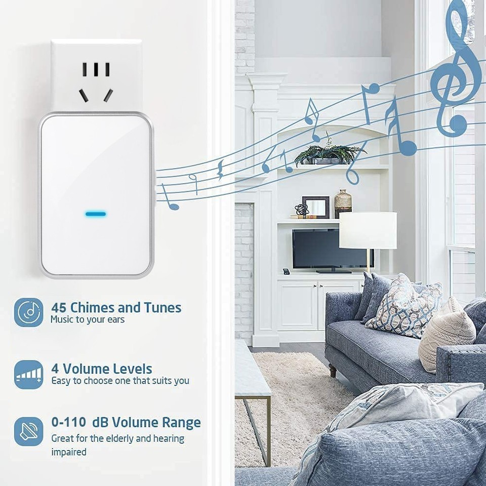 Weatherproof Wall Plug-in Cordless Door Bell Chime Kit with 28 Tunes ...