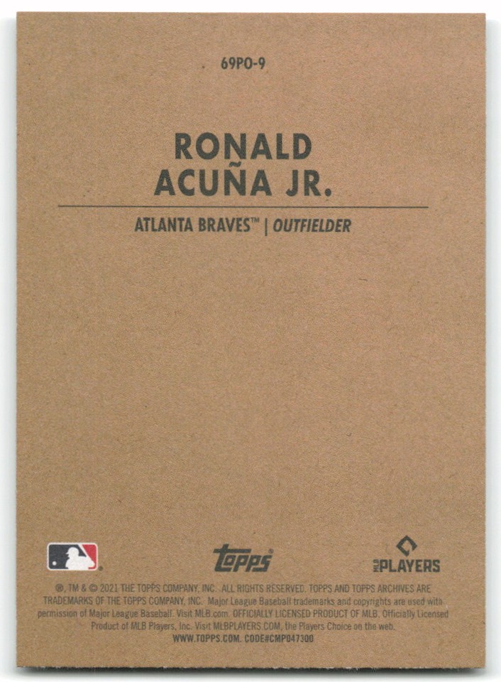 2021 Topps Archives #69PO-9 Ronald Acuna Jr. 1963 Topps Peel-Off ...