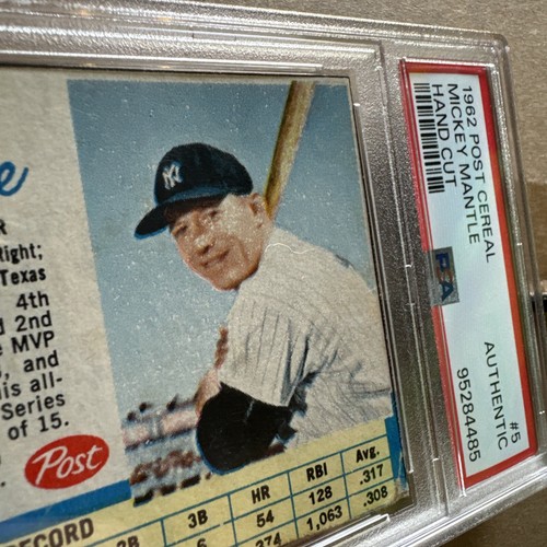 Mickey Mantle Vintage Baseball Card PSA Authentic Hand Cut 1962 Post ...