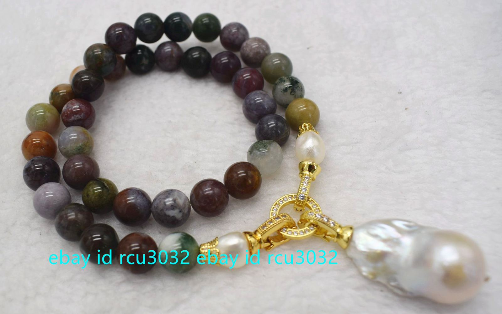 Natural Multicolor India Agate Gems & White Keshi Baroque Pearl Pendant Necklace | eBay