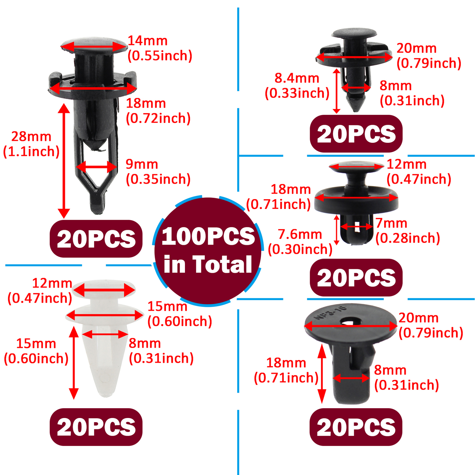 100PCS For Lexus GX470 HS250h IS F Push Rivets Bumper Wheel Arch ...