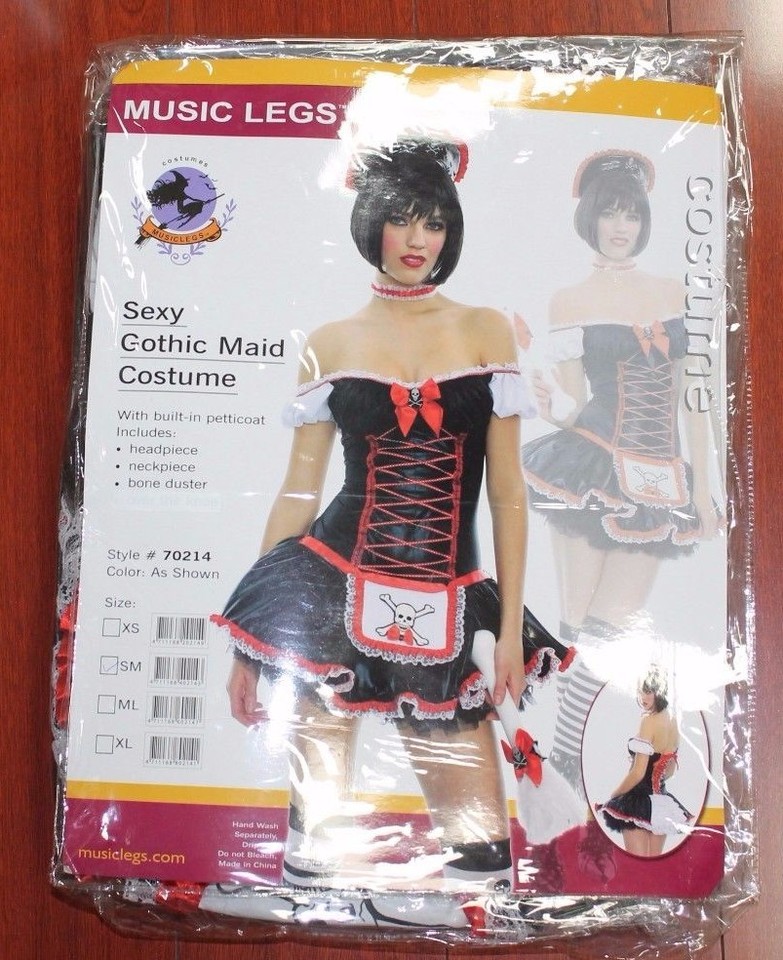 Gothic Maid Costume, Music Legs 70214, Adult Women's 4 Piece, Size XS S ...