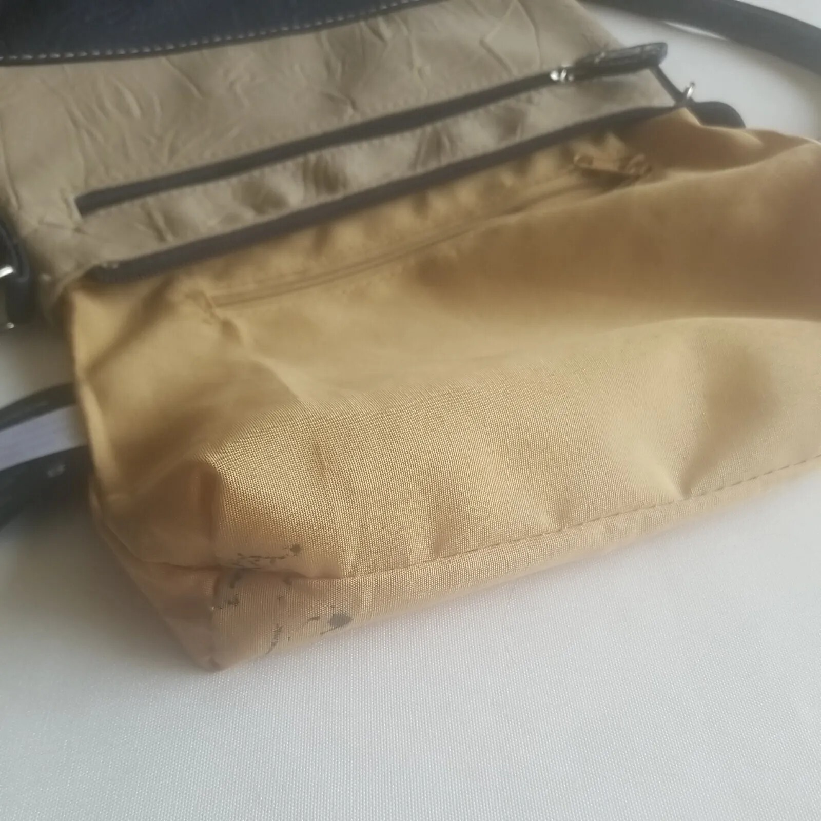 Purse Stone & Co. Bag Handbag Navy Blue & Cream Leather 4 Zipper ...