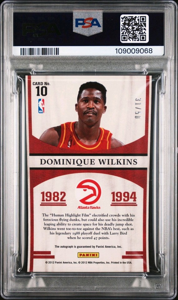 2011 Panini Limited DOMINIQUE WILKINS Retired Numbers AUTO PSA 10 31/50 ...