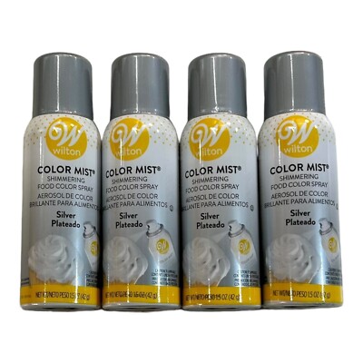 Lot (4) Wilton Color Mist SILVER Food Color Spray 1.5 oz Cupcakes Cake ...