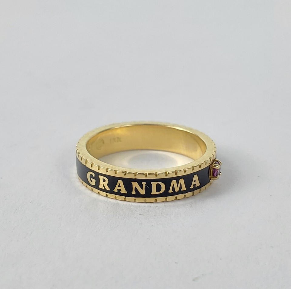 Beloved Fine Jewelry 18k Yellow Gold Grandma Love Enamel 4mm Band Ring ...