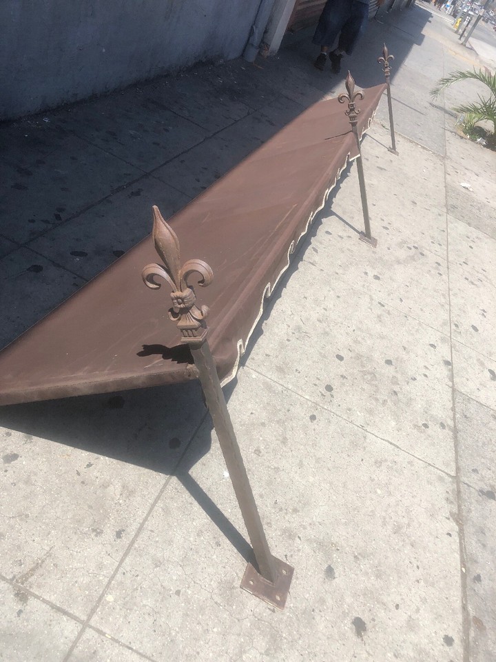 Spanish Revival Style Window Awning Canvas Canopy With Finial Rods ...