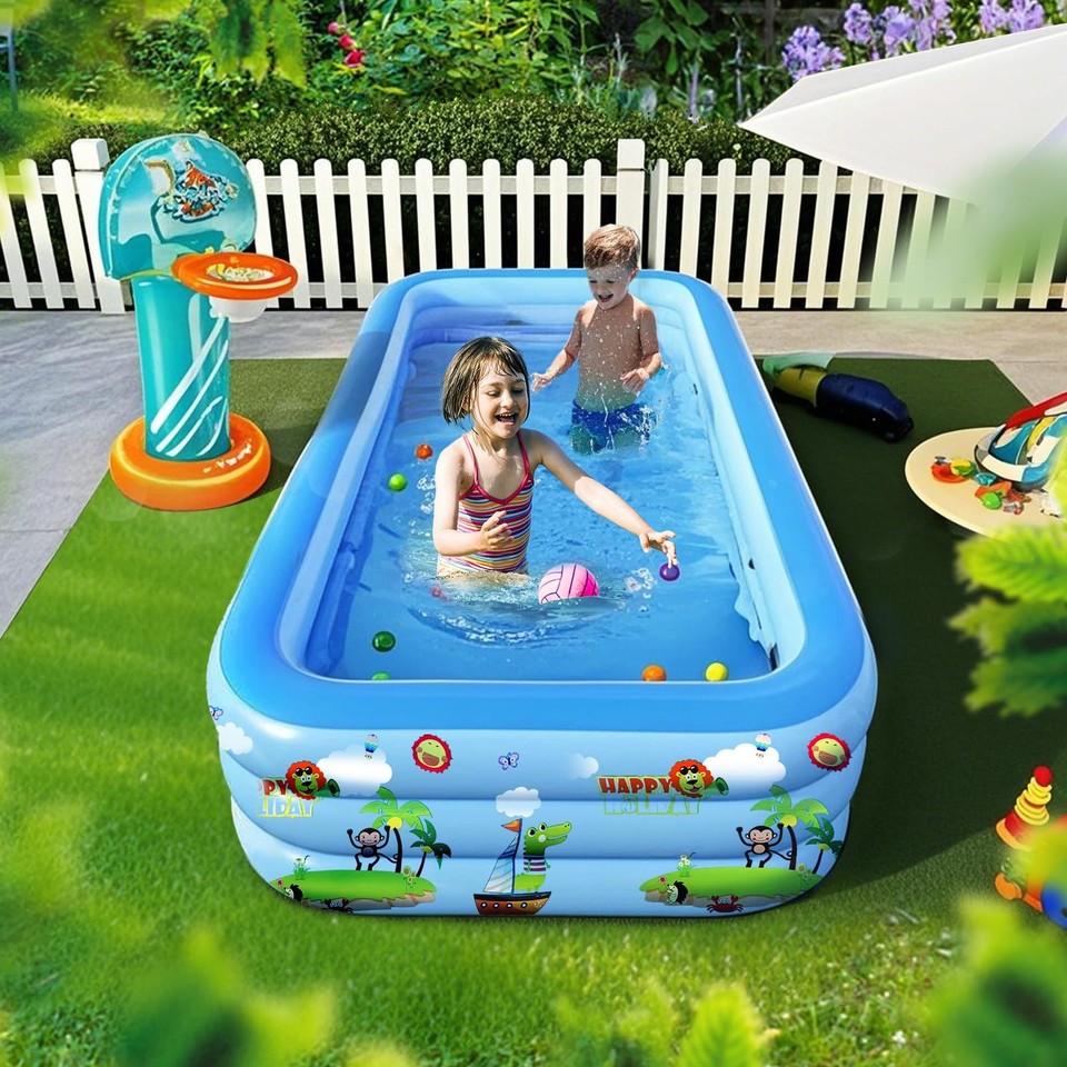 GALAXYER Inflatable Paddling Pool with Cartoon Prints, 3 Rings Large ...