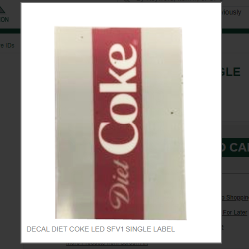 DECAL DIET COKE LED SFV1 SINGLE LABEL # COC-LED18-DC-5 | eBay
