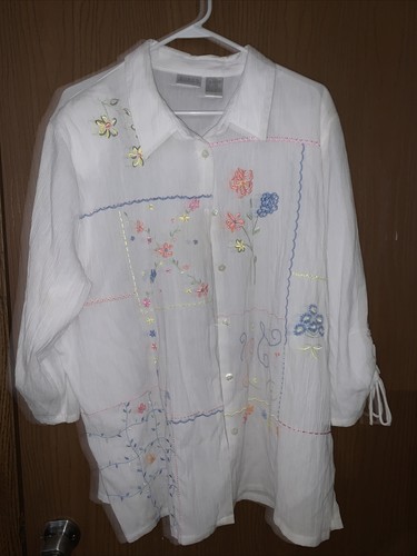 KORET FRANCISCA Vintage VTG EMBROIDERED FLORAL FULL BUTTON BLOUSE SHIRT ...